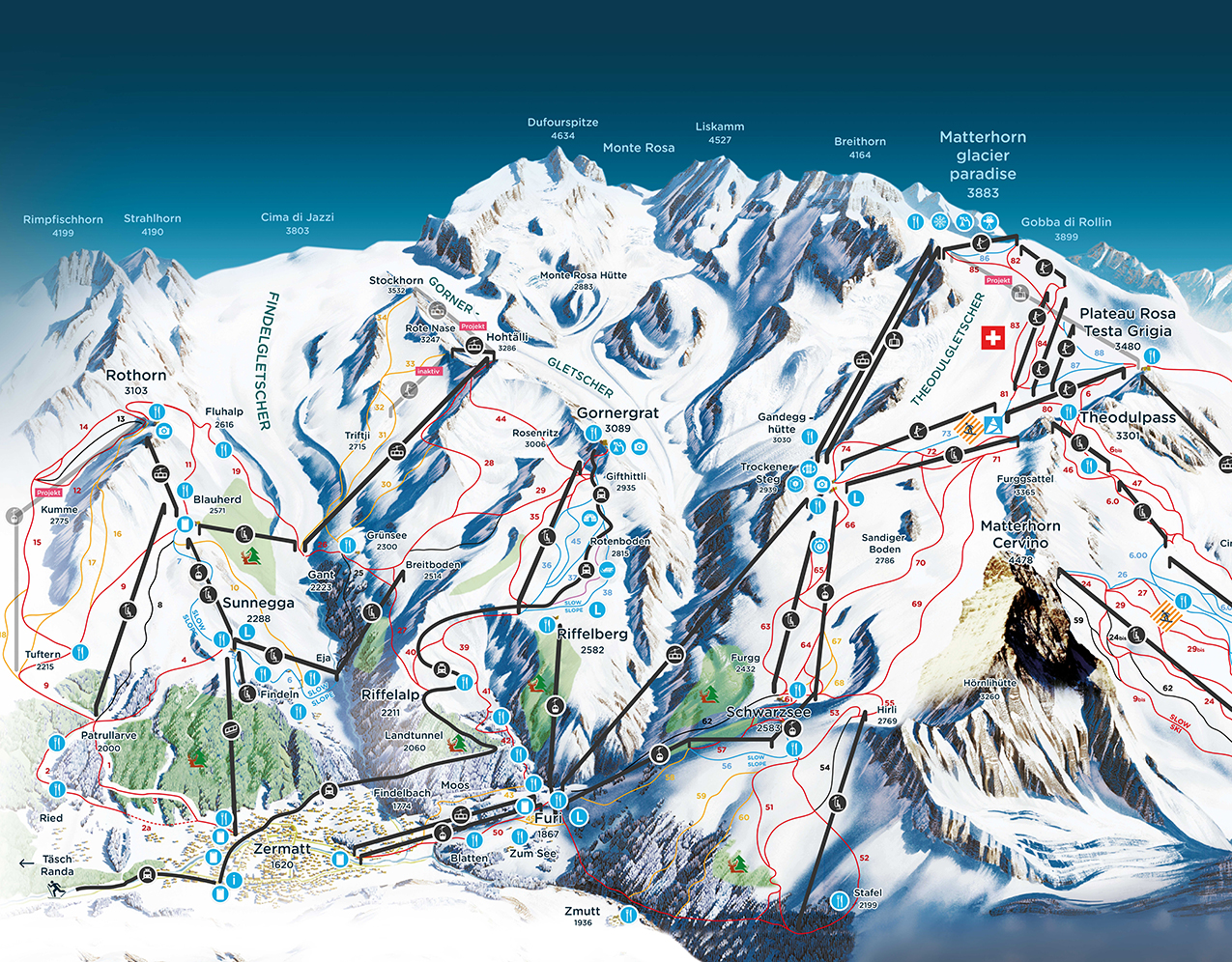 Cartina Zermatt - Mappa piste sci Zermatt | Dove Sciare Cartina Zermatt - Mappa piste sci Zermatt | Dove Sciare